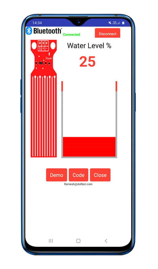 Water Level Depth Detection and LED control with Bluetooth HC-05