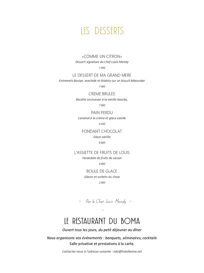 BOMA Restaurant - Menu