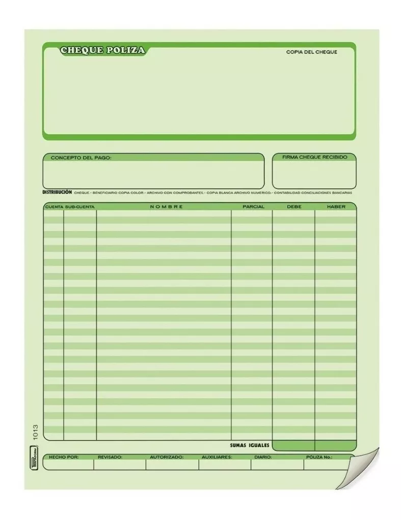 POLIZA CHEQUE B 1013 25 JUEGOS ORIGINAL Y COPIA CARTA | Papeleria Olivo
