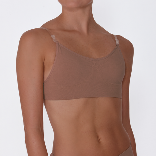 Dark Nude Seamless Clear Back Dance Bra | Silky Dance