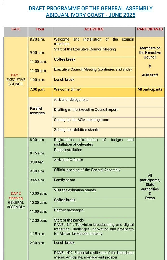 Draft Program of the 16 AUB General Assembly
