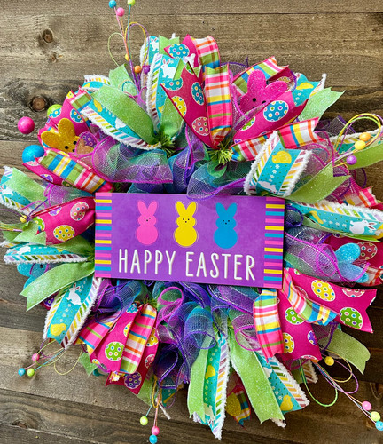 Peeps Easter Wreath Handmade by Seiffswreaths - Whimsical Home Decor