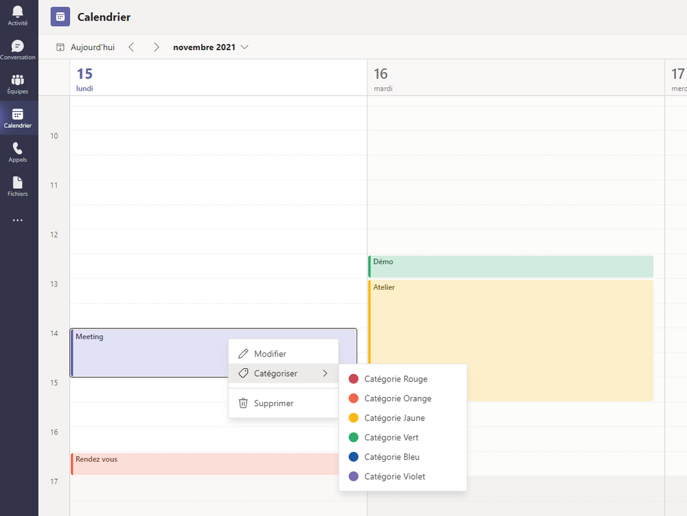 Microsoft Teams - Les couleurs dans le calendrier