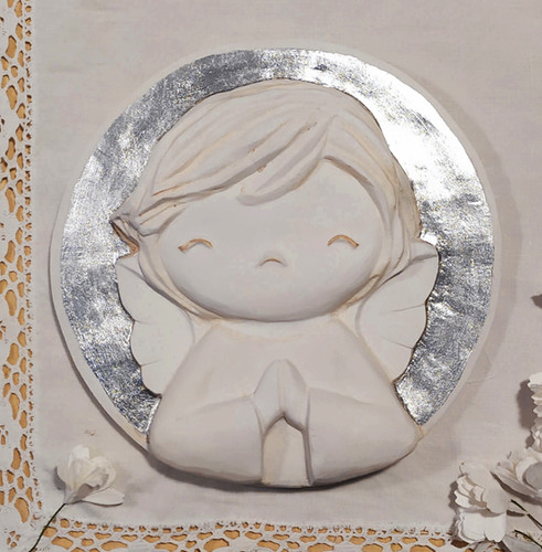 Angelito niño en blanco con el halo dorado o plateado | primeracomunion