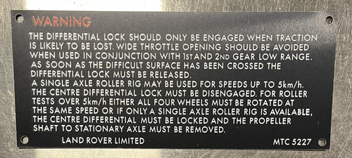 MTC5227 Defender Fuse Box Differential-Lock Warning Plate | Trekworks