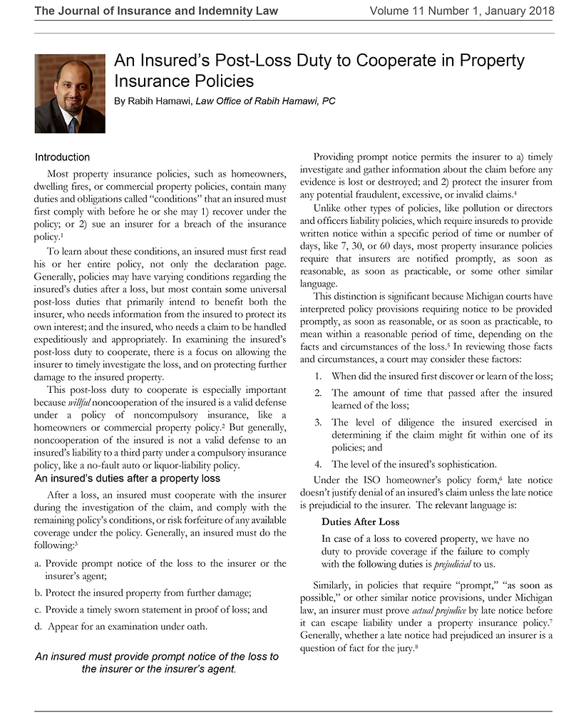 An Insured's Post-Loss Duty to Cooperate in Property Insurance Policies ...