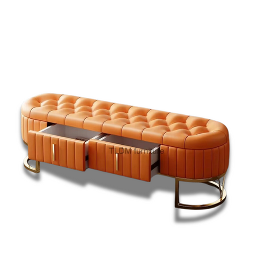 Orange Storage Bench (Pine and Leather) | RevChic