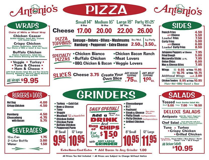 Menu | Antonio's Grinders