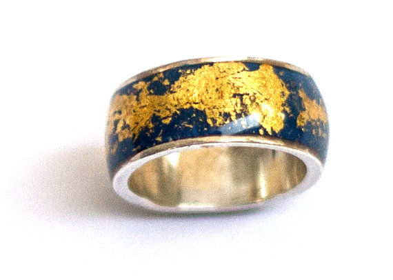 Blue gold ring with gold foil finished navy blue | jewelry
