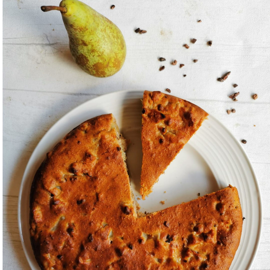Pear and Cocoa Bean Chip Cake | Fair Trade Madagascar Fine Cocoa | Matana
