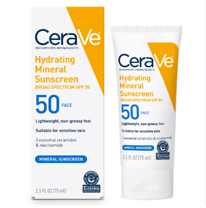 CeraVe Hydrating Mineral Sunscreen SPF 50 Face Lotion | BeautySky