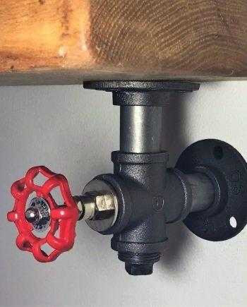 Pipe Bracket with Red Handle Valve detailing | CCRF. Reclaimed.