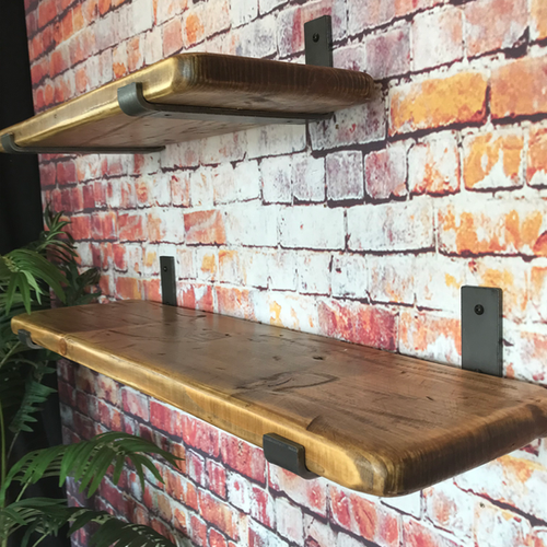 A shelf from reclaimed timber with Heavy duty Upturned Industrial ...