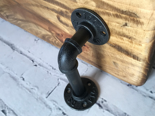 Distressed Black Pipe bracket and Reclaimed timber shelf. | CCRF. Reclaimed.