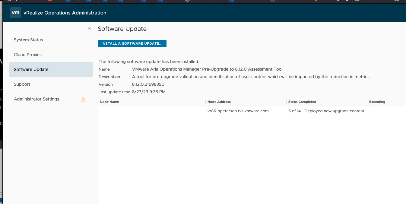 Upgrade VMware Aria Operations 8.10 to 8.12 via the Admin Console