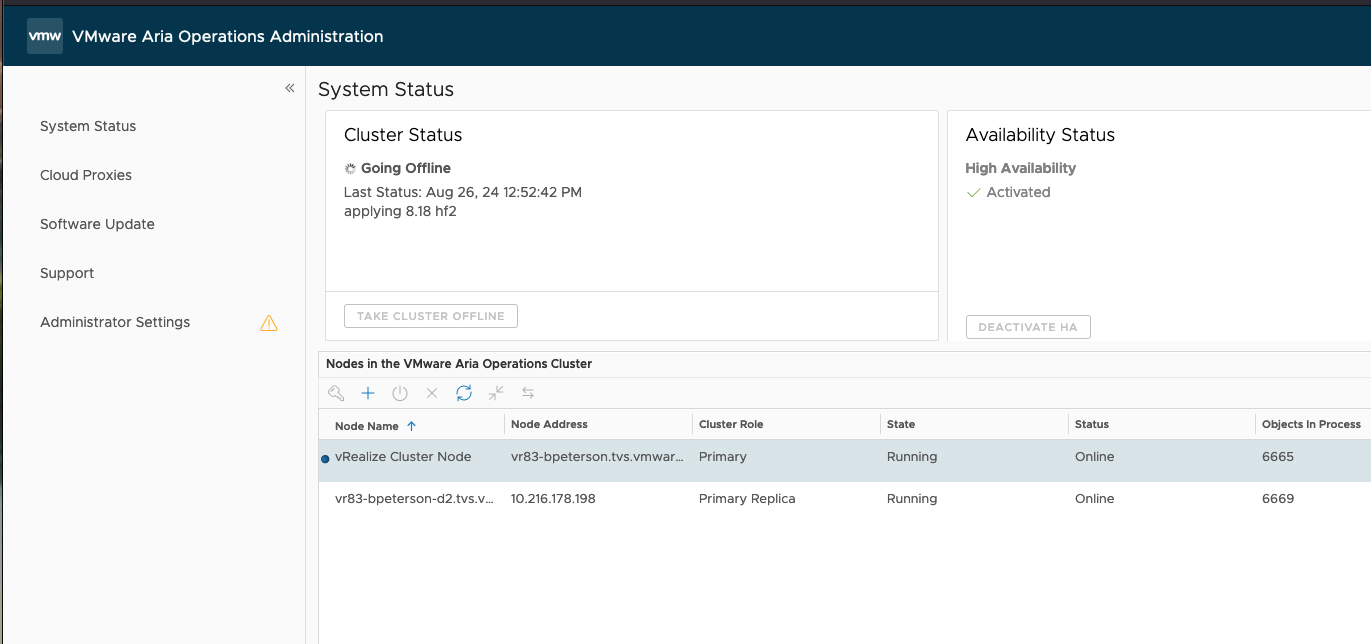 Aria Operations 8.18 HF2 via Admin UI