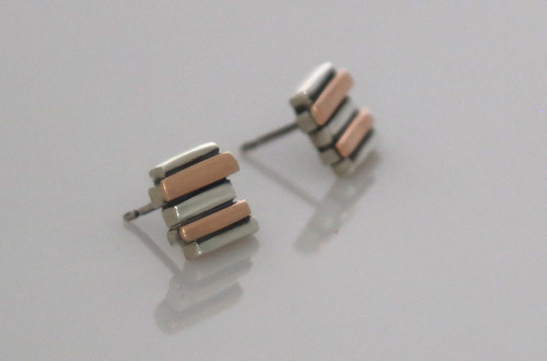 Silver & 9ct Rose Gold 5 Bar Fence Studs | fence-collection