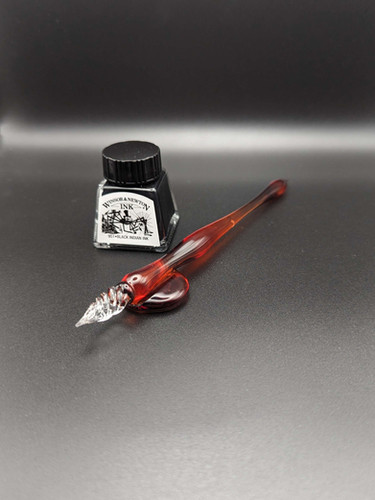 Red Transparent Calligraphy Pen, Handmade Glass Dip Pen | AshmoreArtGlass