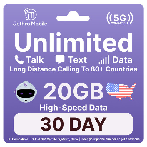 $45/Month Unlimited Talk, Text & Data Prepaid | Jethro Mobile