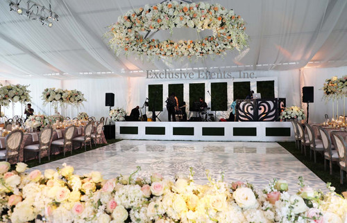 White Dance Floor with Rose Gobo Pattern | Exclusive Events Inc