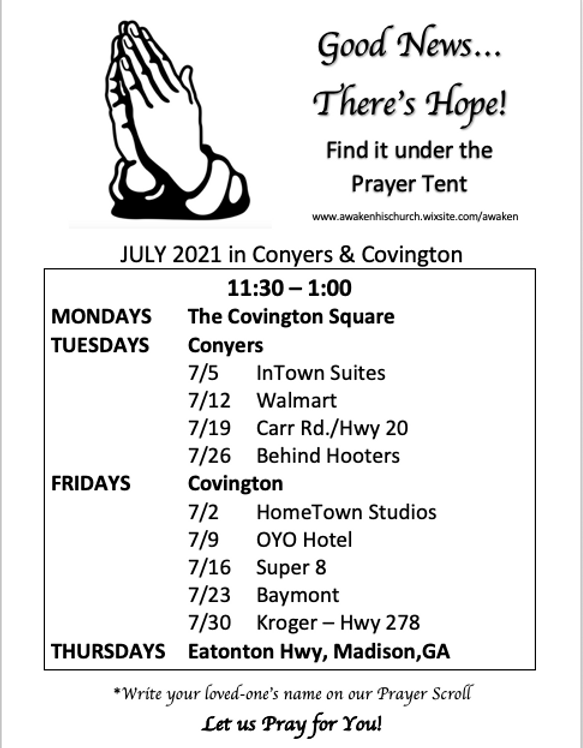 JULY PRAYER SCHEDULE