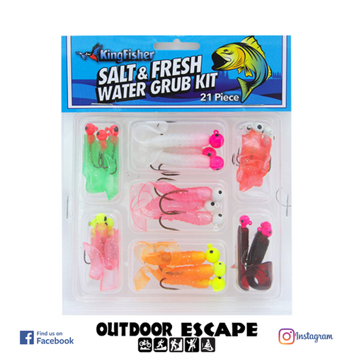 King Fisher Salt & Fresh Water Grub Kit 21pcs | Outdoor escape