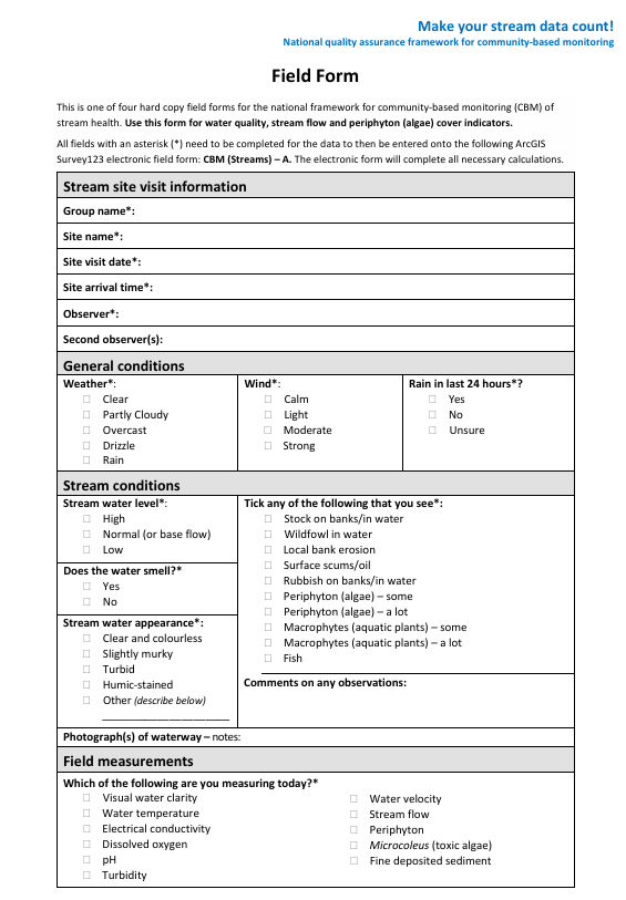 CBM (Streams) Water Quality Field Form | Mountains to Sea Conservation ...