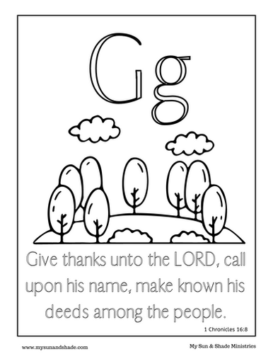 Alphabet Letter "G" Coloring Page with Bible Verse - PreK Homeschool ...