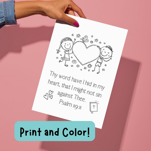 Thy Word Have I Hid in My Heart - KJV Coloring Page for Sunday School Craft