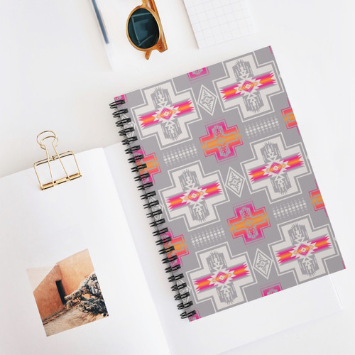 Notebook Spiral Indigenous Native American Design Grey and Pink - Ruled ...