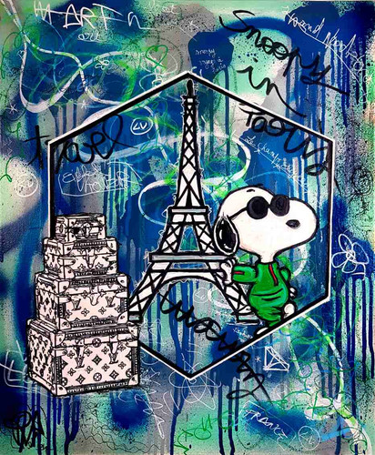 Snoopy Painting Street Art / Pop Art Wall Art on Canvas Graffiti Eiffel ...