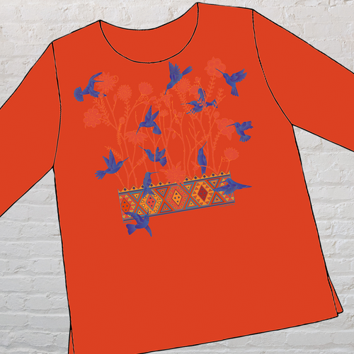 Sabaku Hummingbirds and Window Box 3/4 Sleeve Artwear T-Shirt | the-fat ...