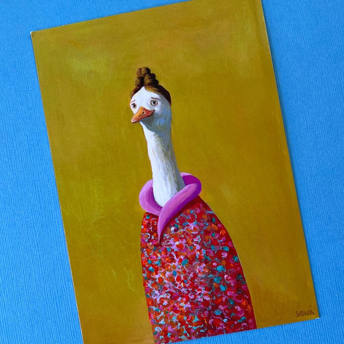 Elegant Goofy Bird Postcard by Michael Sowa | the-fat-finch