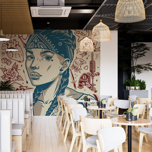 Vintage tattoo poster with pretty Chicano girl in bandana animals ...