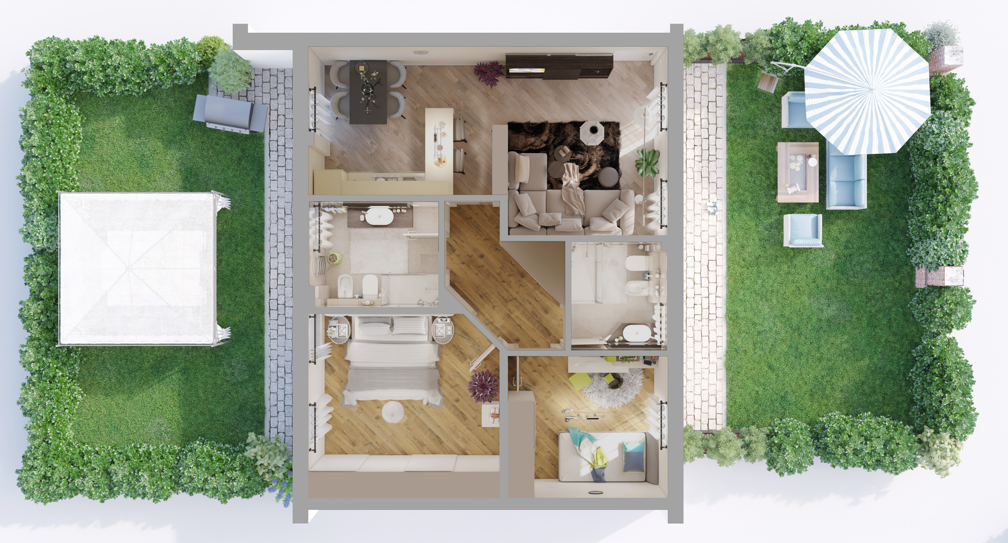 Pianta 3D di un trilocale