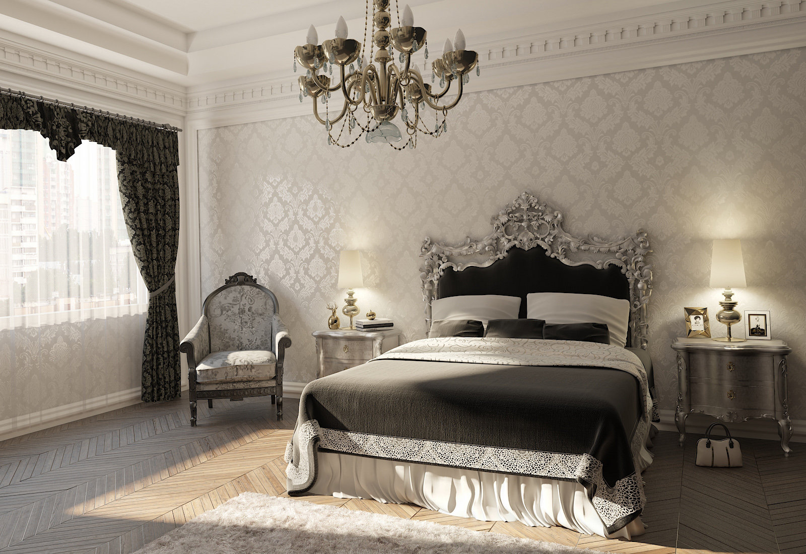Camera da letto stile neoclassico