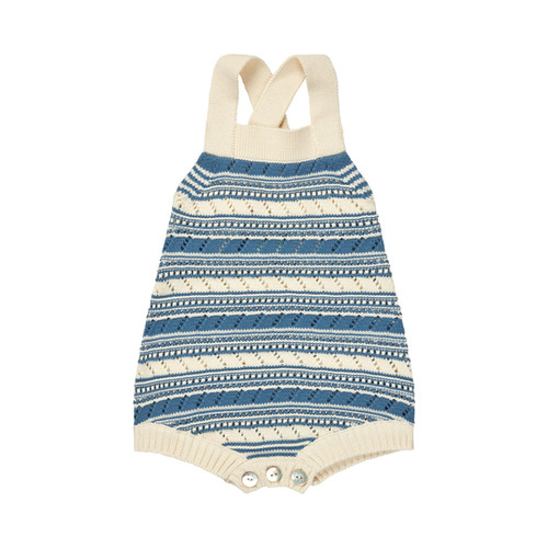 Baby Pointelle Romper, Ecru/Washed Indigo - Fub Kids | Hello1234