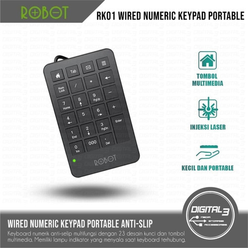 ROBOT RK01 Wired Numeric Keypad Portable Multimedia Numeric Keyboard ...