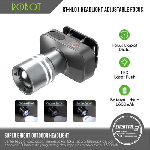 ROBOT Head Light RT-HL01 Adjustable Focus 650LM Rechargeable Portable ...