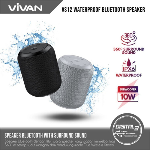 Speaker VIVAN VS12 Bluetooth Wireless Bass Stereo Waterproof IPX6 TF ...