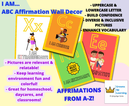 ABC Affirmation Wall Decor Posters | Crowns Up Learning
