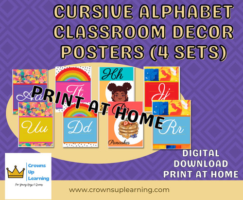 Cursive Alphabet Classroom Decor Poster Sets | Crowns Up Learning
