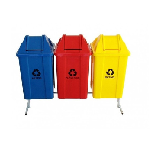 Conjunto De Lixeiras - Seletiva - 03 Cestos De 60 Litros | Dimecol