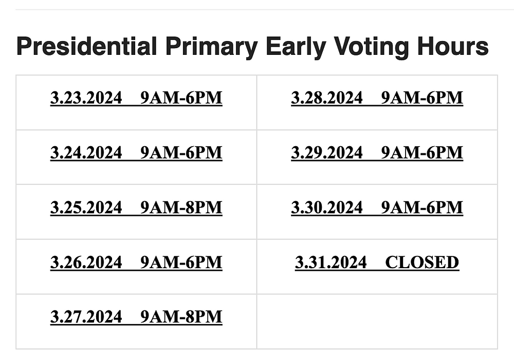 Early voting for Presidential Primary Elections starts March 23, 2024