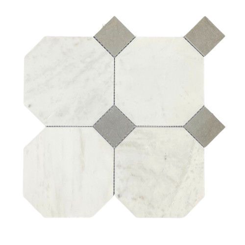 GD Whisper 6" Octagon and Latte Dot 2" Honed | Cercan Tile