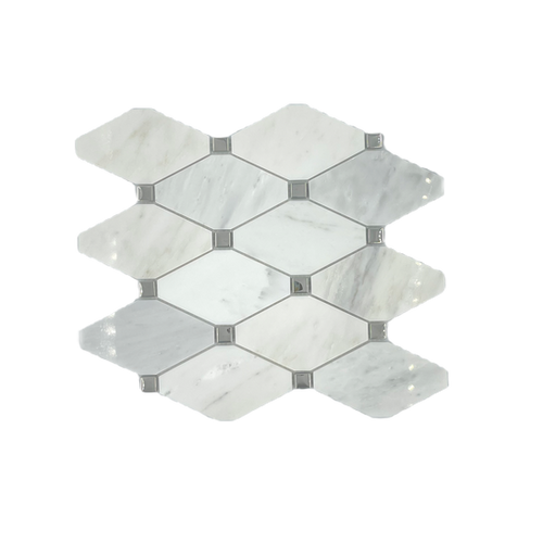 GD Elongated Octagon Ice White with Silver Dot Polished | Cercan Tile