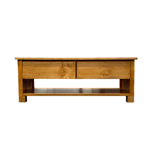 Pine with rimu stain two drawer coffee table | Just Furniture