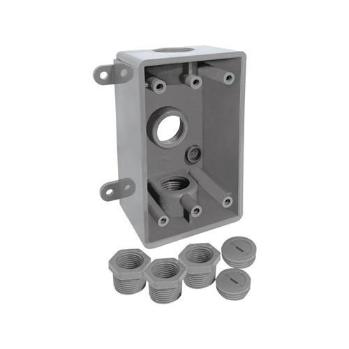 CAJA RECTANGULAR PLASTICO 3 ORIFICIOS ROSCADOS DE 1/2 3/4 GRIS | ELÉCTRICA BUGAMBILIA