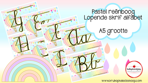 Pastel Rainbow Theme Cursive Alphabet - Hard copy | Krulkopkaleidoskoop