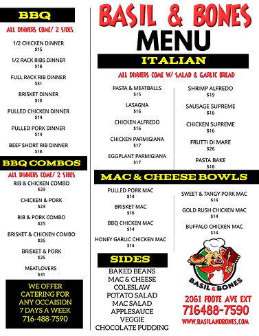 Basil & Bones, Italian, BBQ, Catering, Restaurant, Jamestown NY